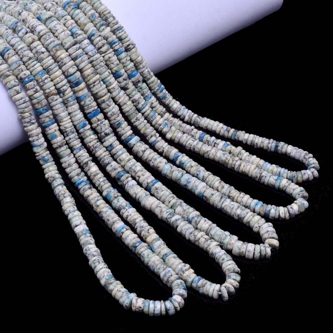 K2 Granite Raindrop Azurite Smooth Tyre Beads, K2 Heishi Beads, Azurite ...