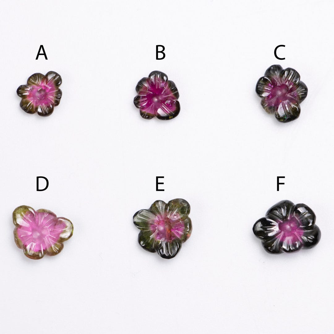 Green & Pink Bi-color Tourmaline Flower Carving Loose Gemstone, Jewelry ...