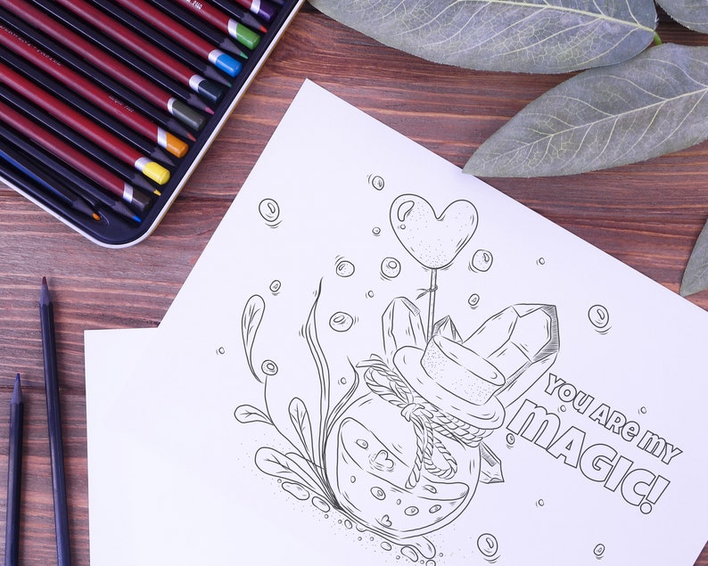 Fantasy Coloring Cards Magic Adult Coloring Page Adult Coloring Cards ...