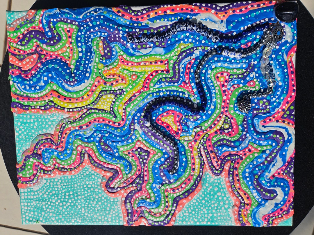 Psychedelic Flow: Abstract Dot Art With Beaded Embellishments - Etsy