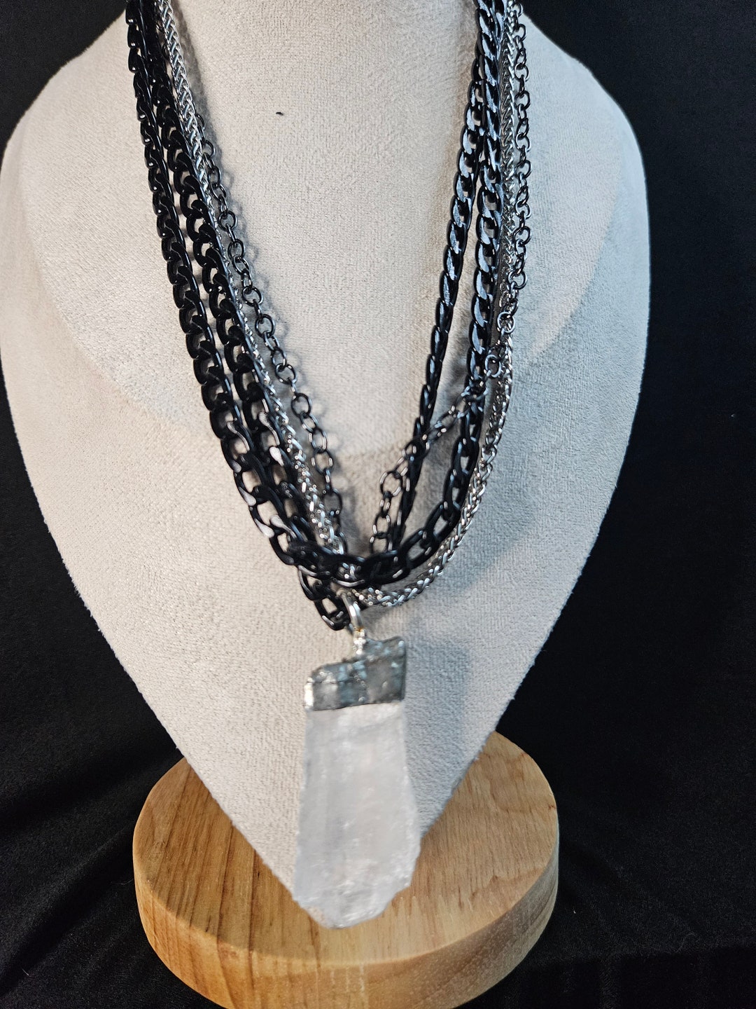 Black and Silver Layered Chain With Selenite - Etsy