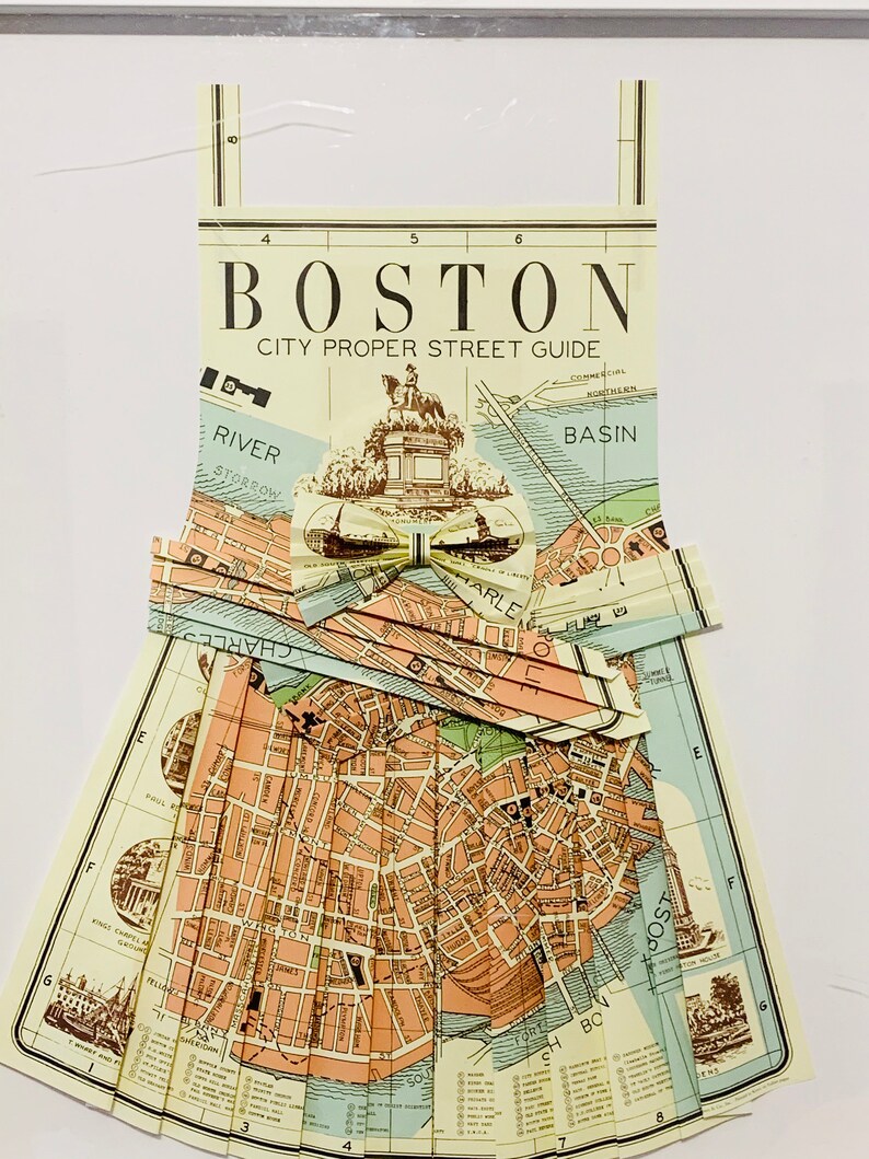 Boston Vintage Looking Paper Map Print Dress Hand Folded - Etsy