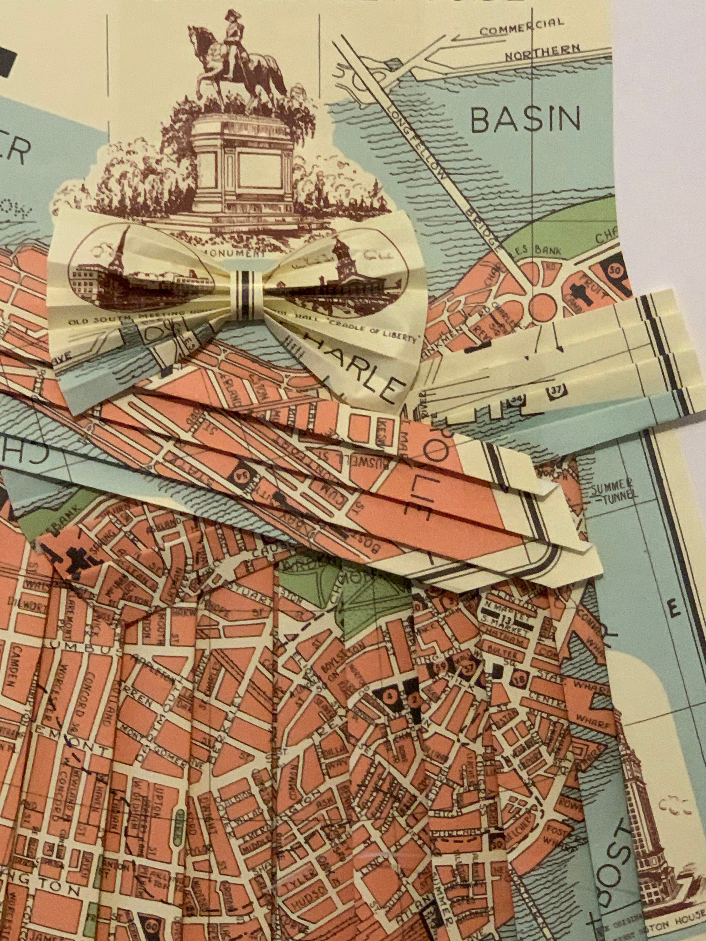 Boston Vintage Looking Paper Map Print Dress Hand Folded - Etsy