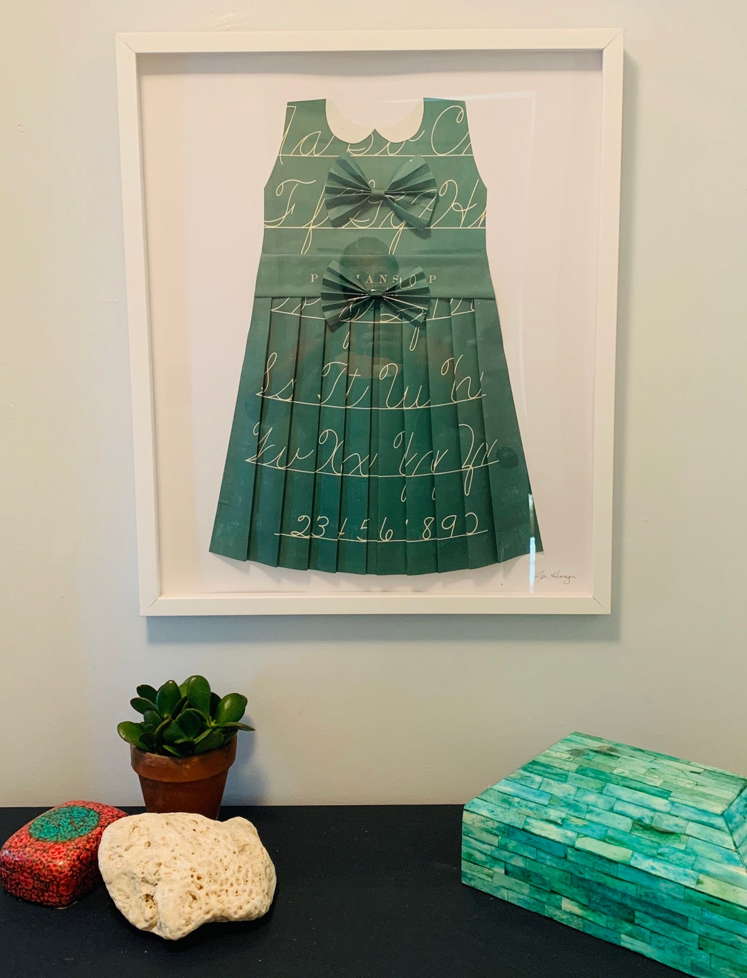 Alphabet Chalk Board! Hand Folded Map Origami Dress Framed in White ...