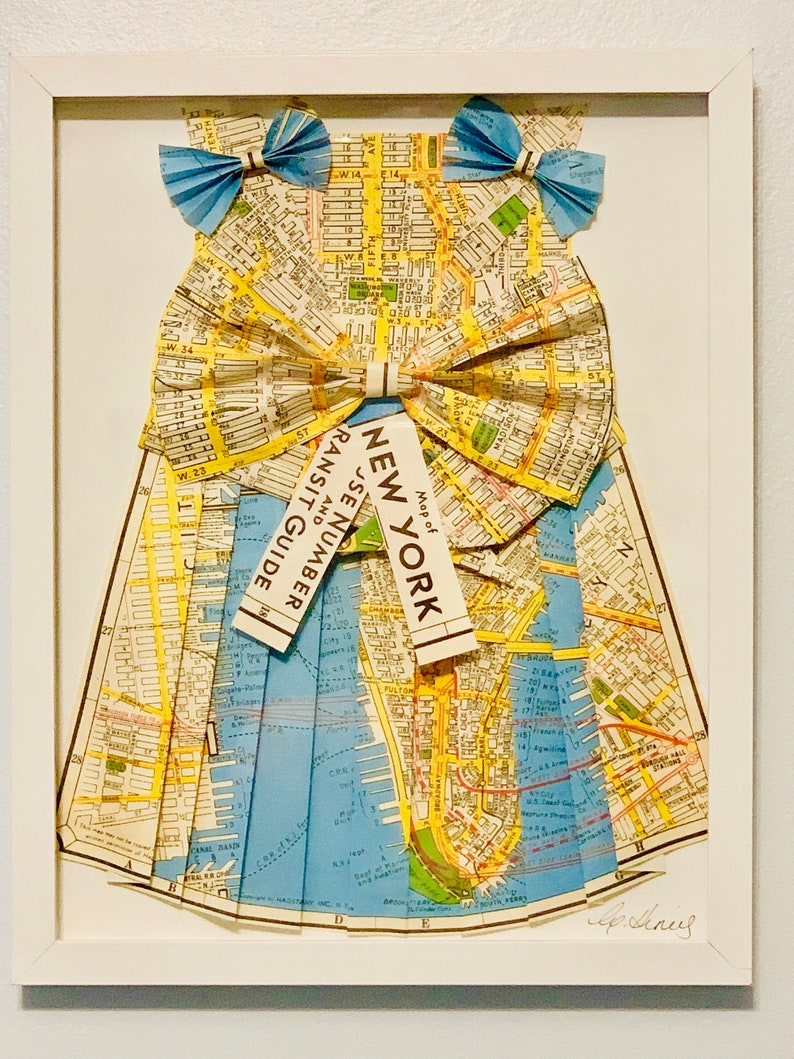 Map of NYC Hand Folded Map Origami Dress Picture & Wall Hanging Framed ...