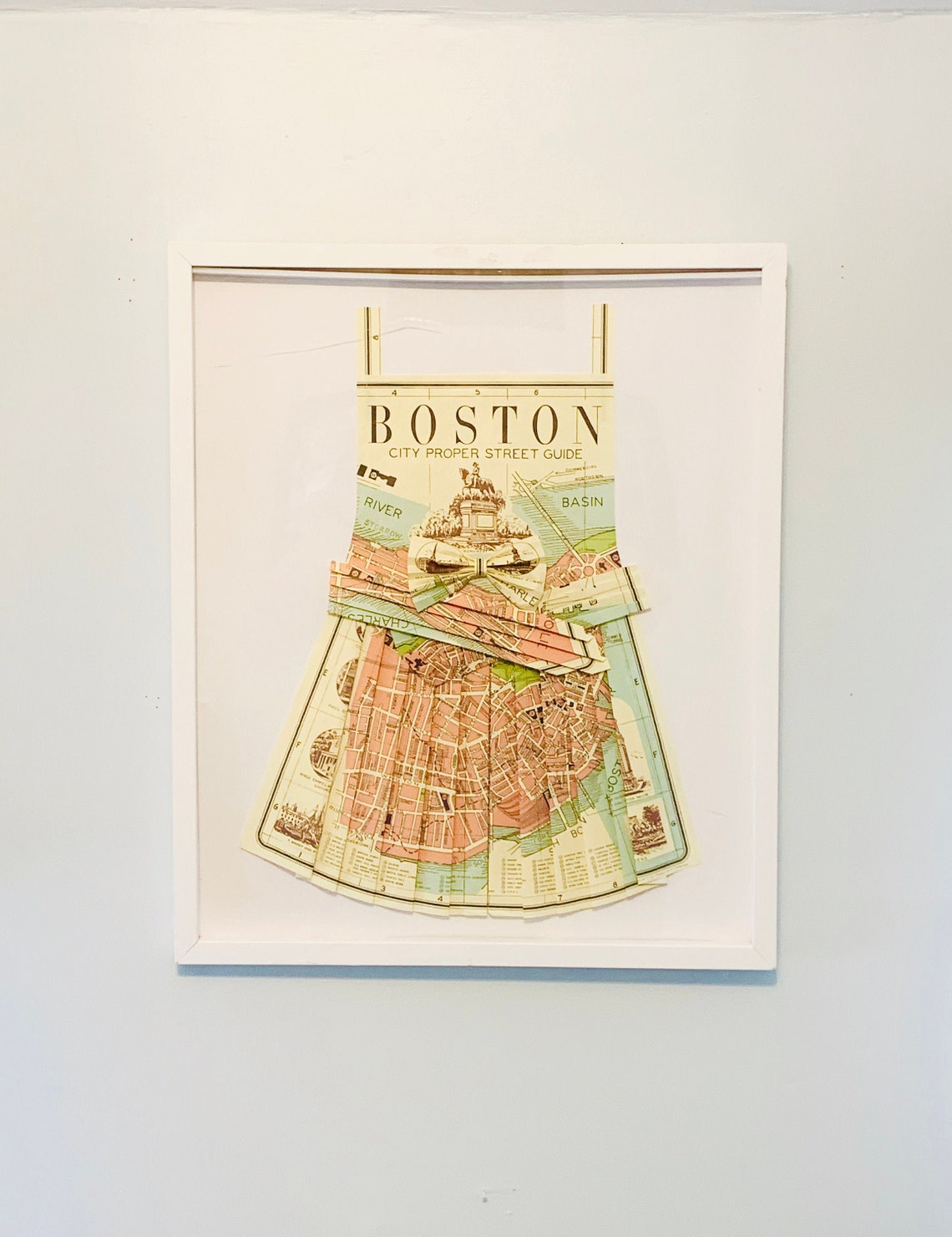 Boston Vintage Looking Paper Map Print Dress Hand Folded - Etsy
