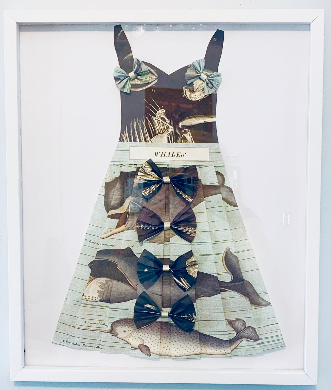 Whales Hand Folded Paper Dress Framed in White Shadow Box Hang in Beach ...