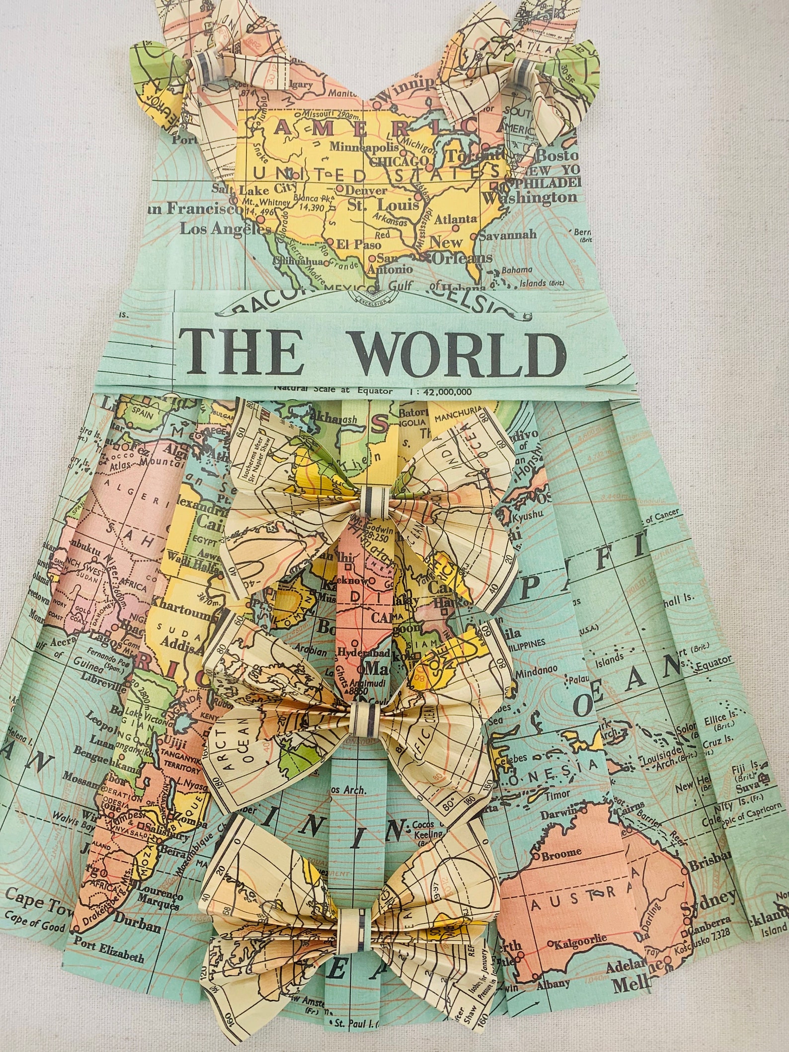 The World: Hand Folded Paper Map Origami Dress - Etsy