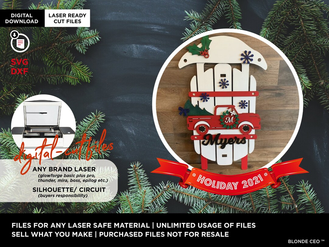 SVG DXF Cut File | Christmas Tree Holiday Truck Sled | Laser Ready File ...