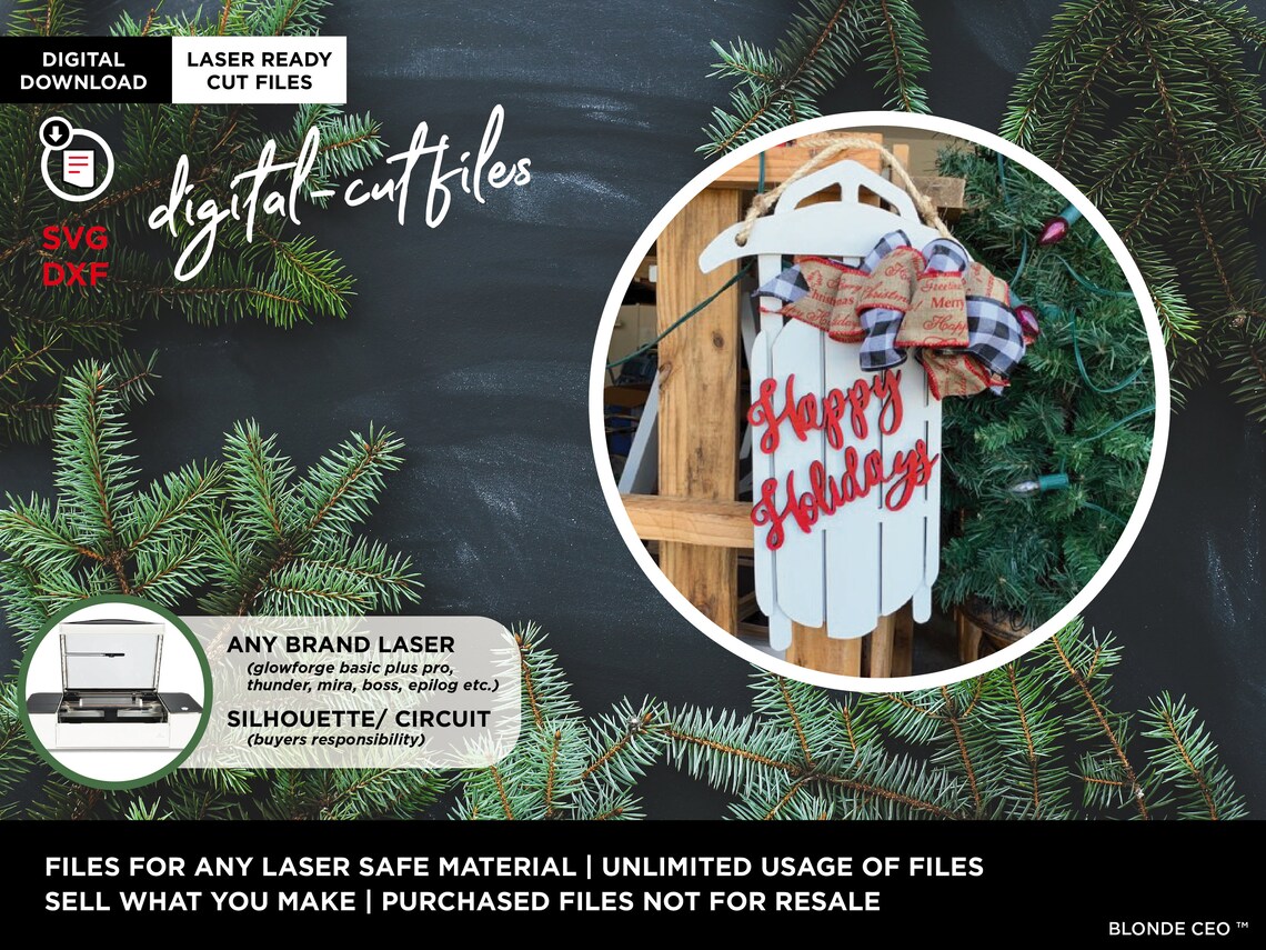 SVG CUT File 18 Christmas Sled Sign Laser Ready File | Etsy