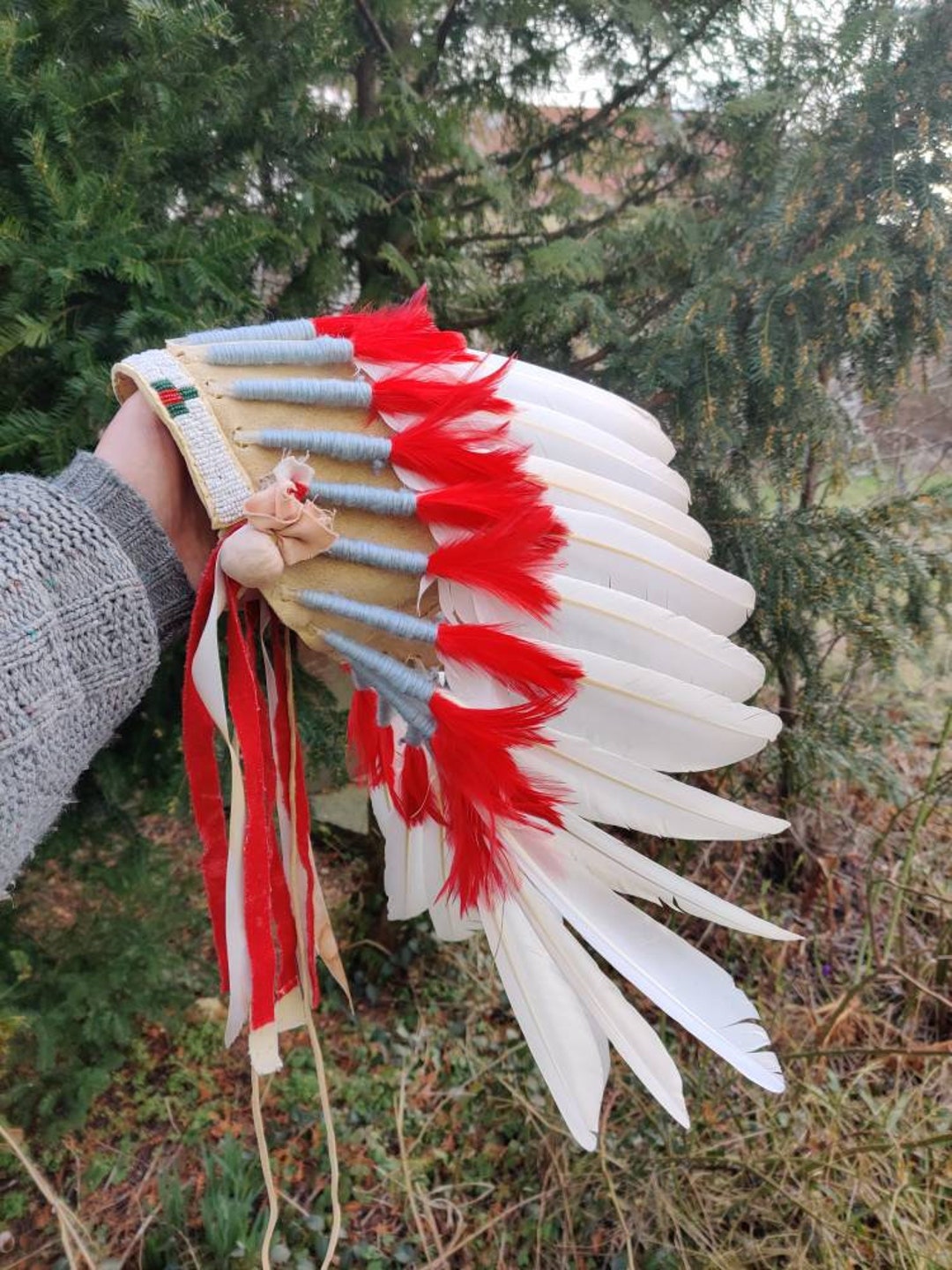 Vintage Feather Bonnet, Native American Inspired , Swan Feathers - Etsy
