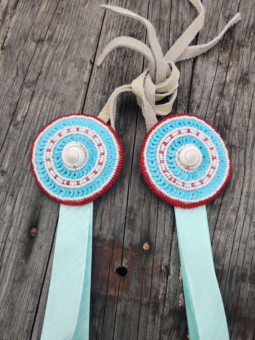 Blue Powwow Hairties, Side Drops, Sequinned Hair Ties, Beaded, Fancy ...