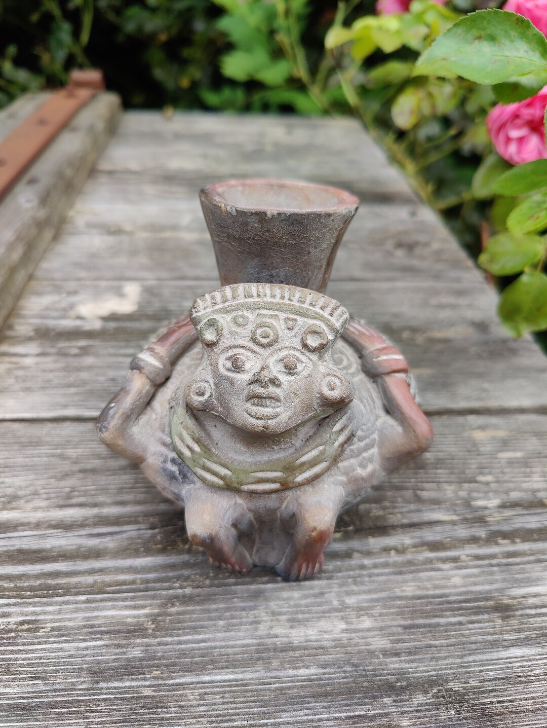 Vintage Precolumbian Reproduction Vessel With Figurine, Inka or Maya ...