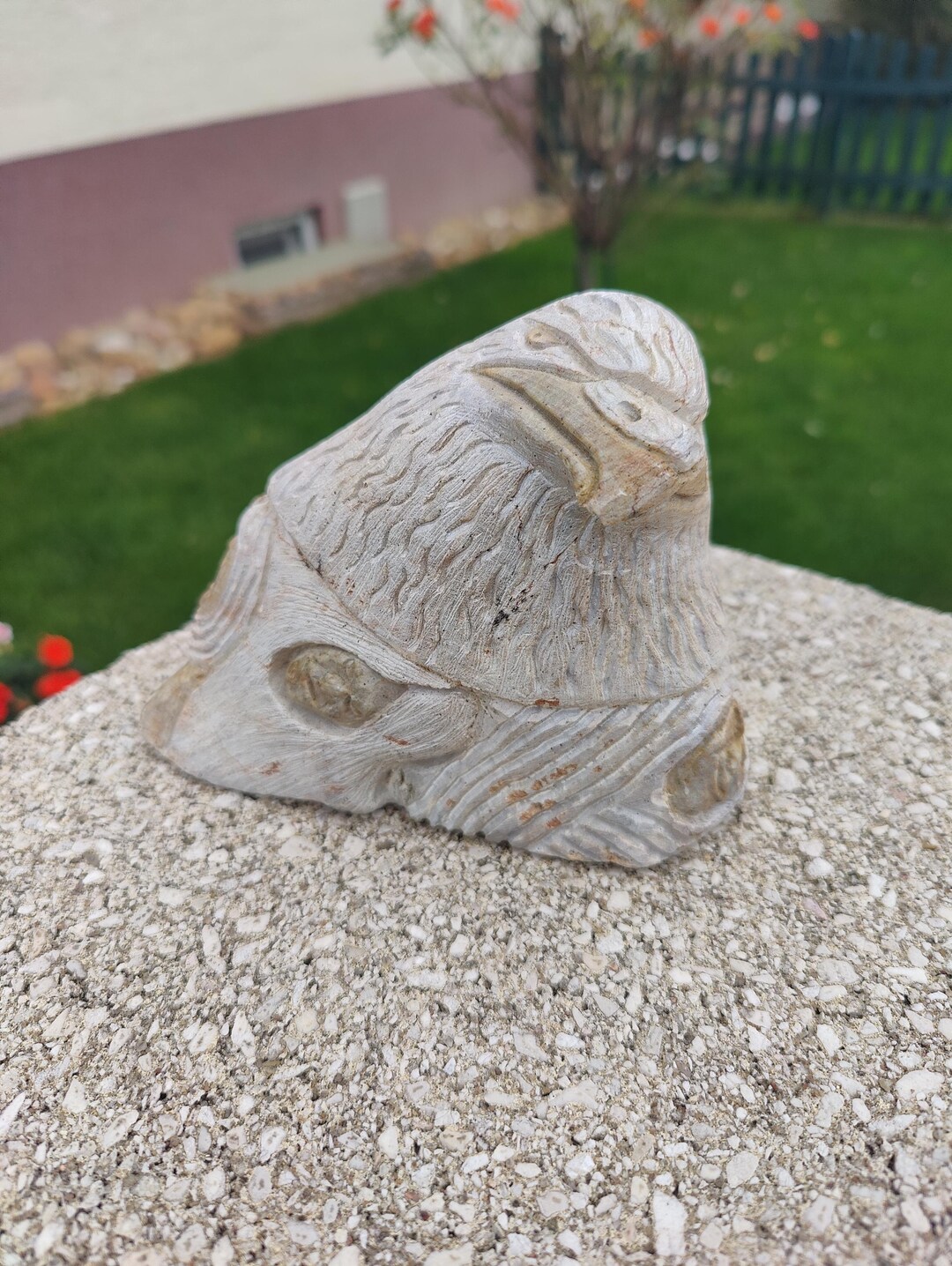 Vintage Mohawk Soap Stone Sculpture, Eagle and False Faces, Hand Carved ...