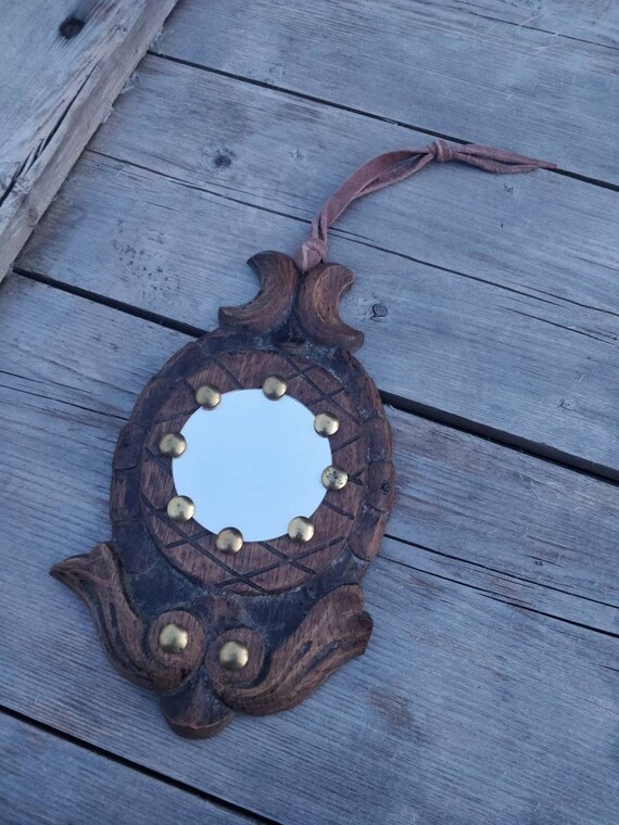 Upcycled Native American inspired hand mirror, tipi m… - Gem