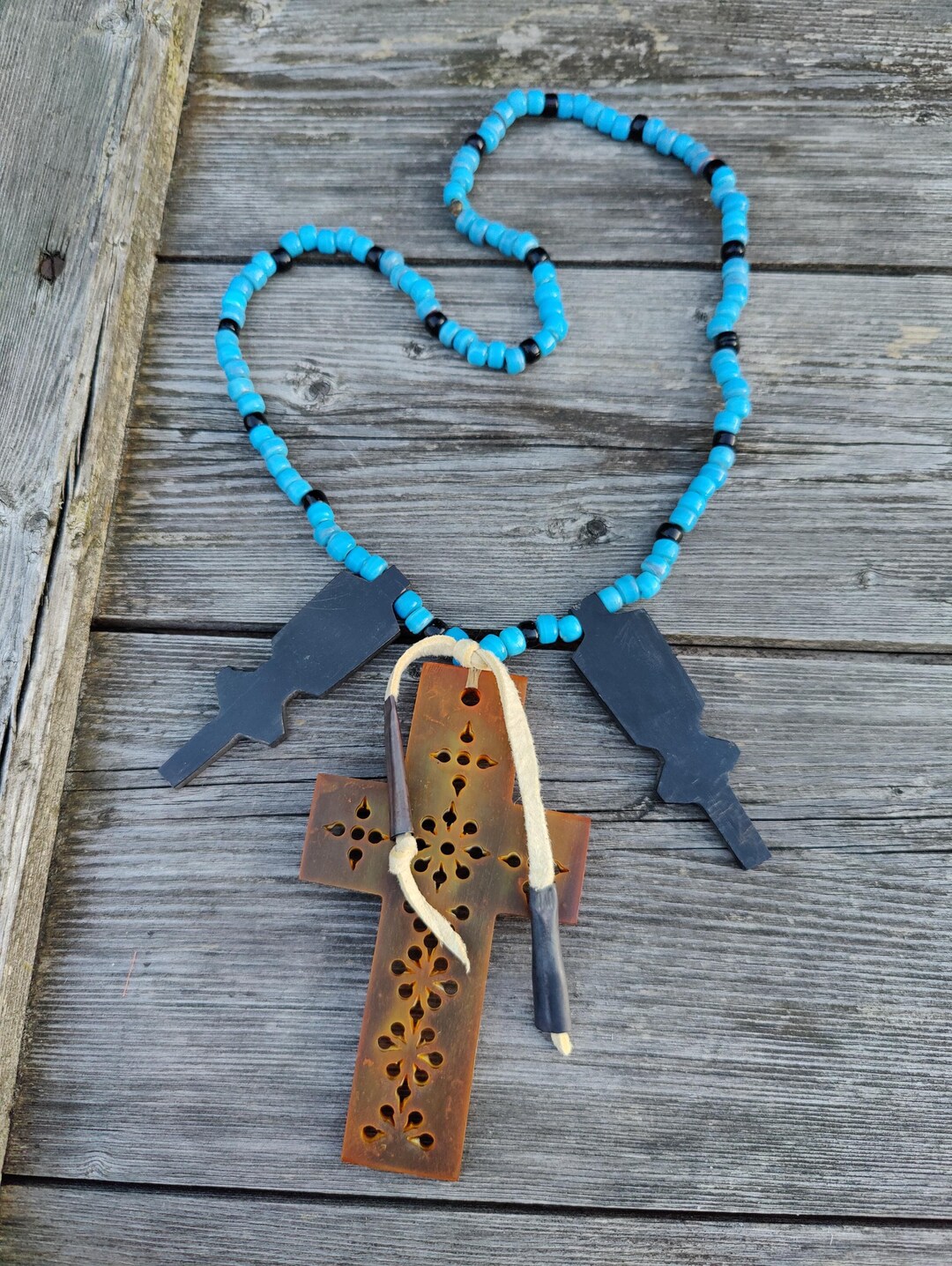 Wild West Inspired Amulet Necklace, Vintage, Horn Pendants and Crow ...