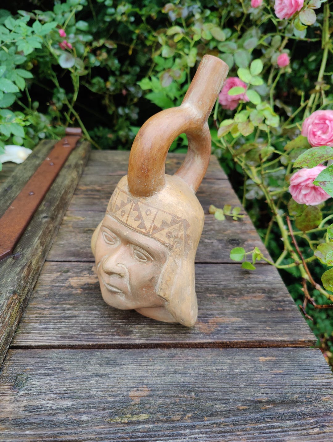 Reserved...vintage Precolumbian Reproduction Vessel With Figurine, Inka ...