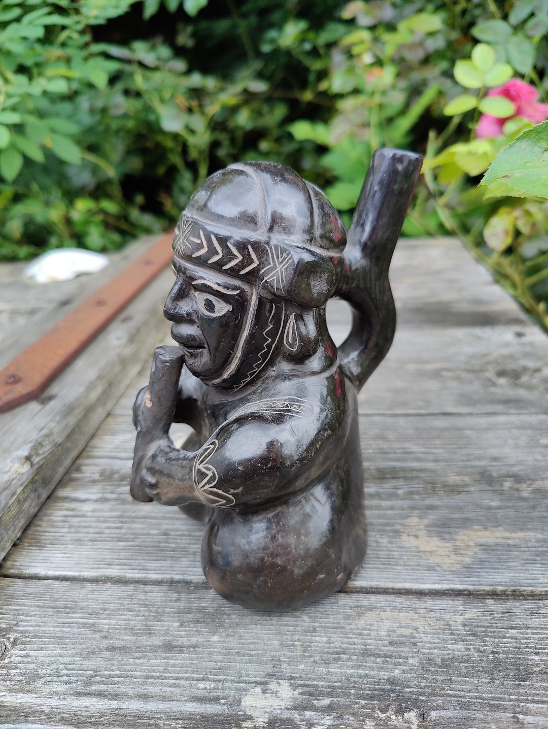 Vintage Precolumbian Reproduction Vessel With Figurine, Inka or Maya ...