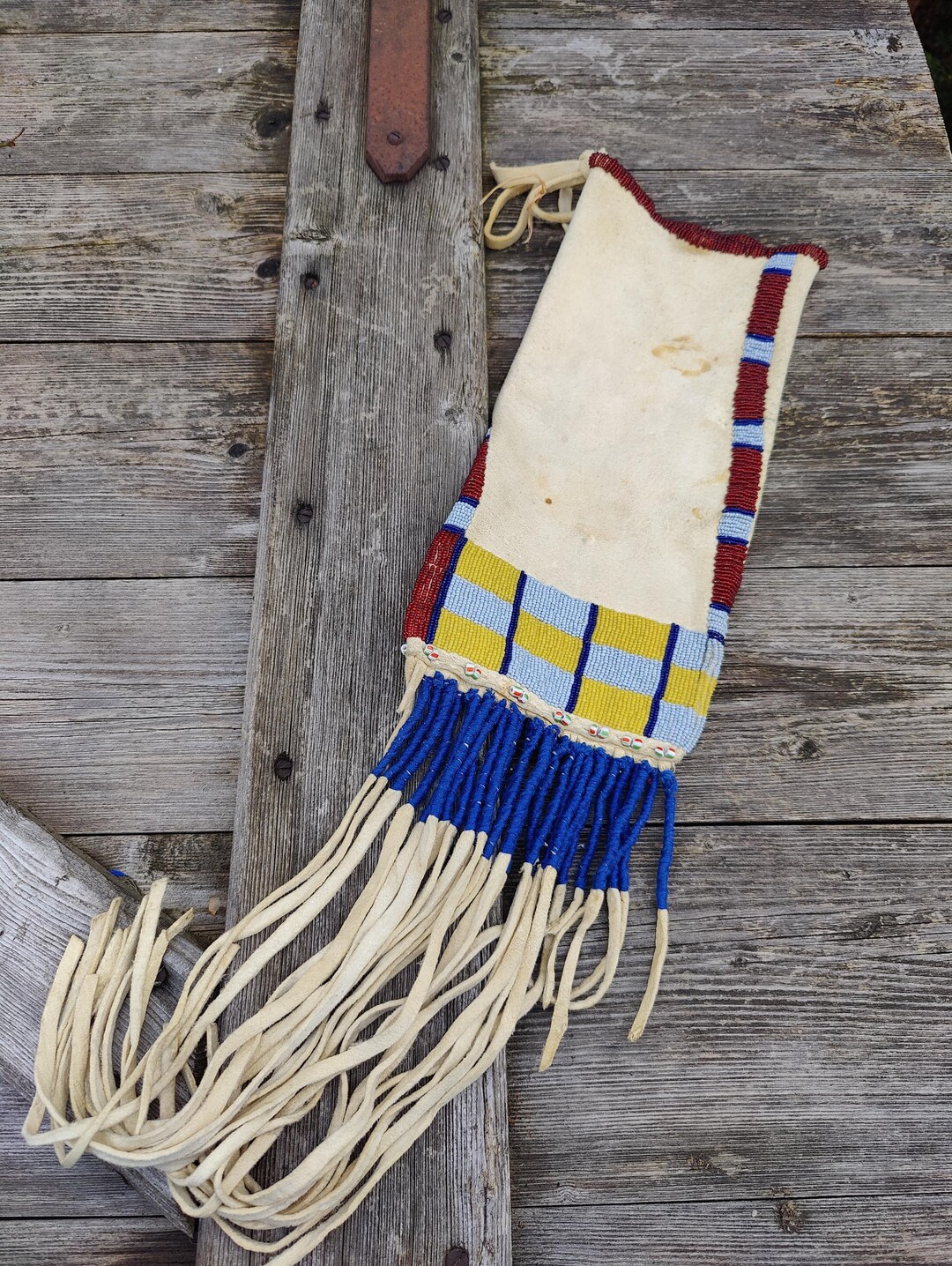 Vintage Native American Style Pipe Bag, Beaded Deer Leather - Etsy