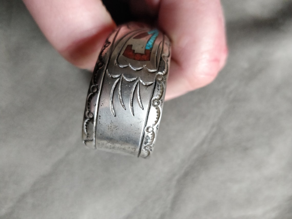 Navajo Chip Inlay Bracelet, J. Nezzie, Native American Silver Cuff ...