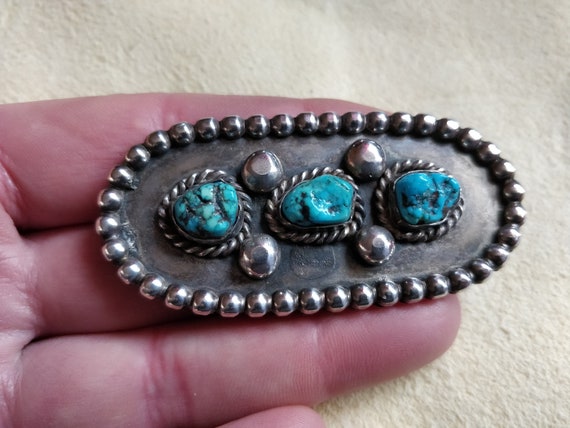 Heavy and large old pawn Navajo brooch, silver, turqu… - Gem
