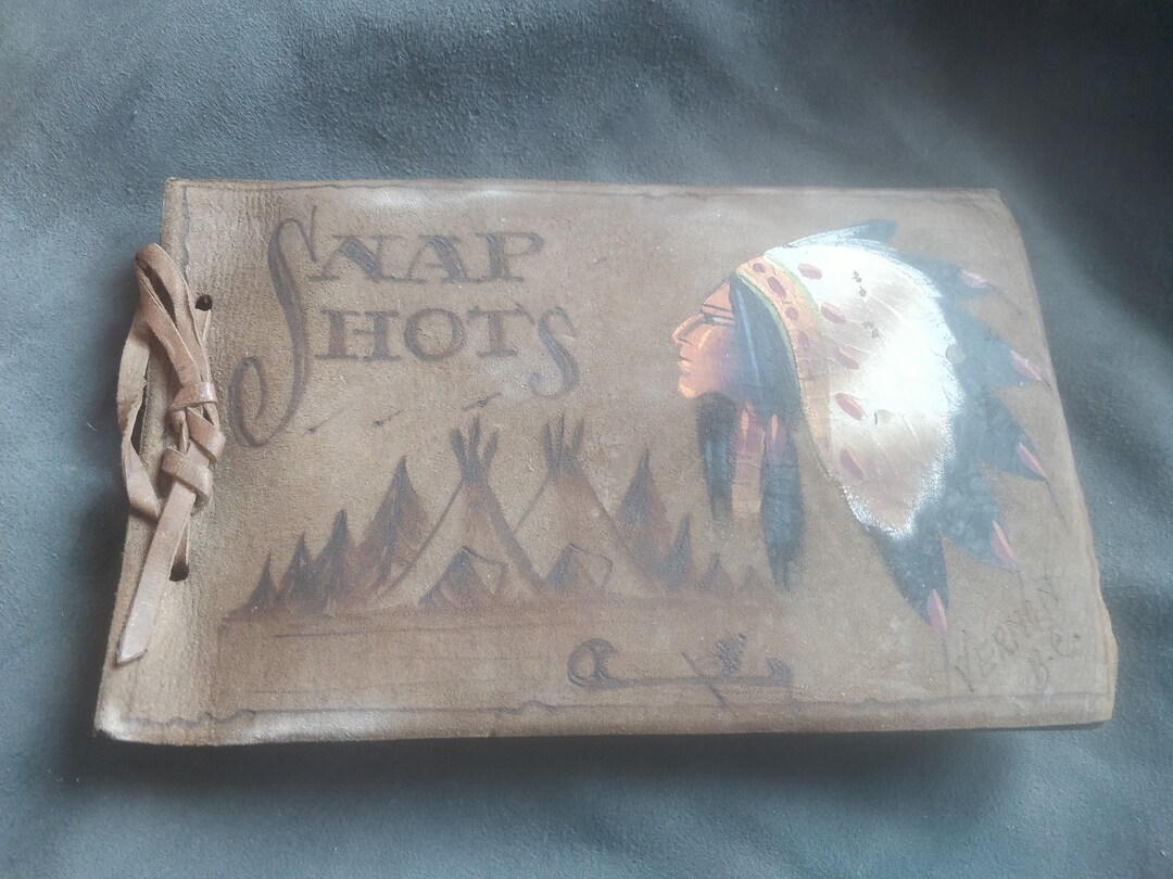 Antique 1920s Photo Album, Canadian, Leather With Painted Chief, Canada ...
