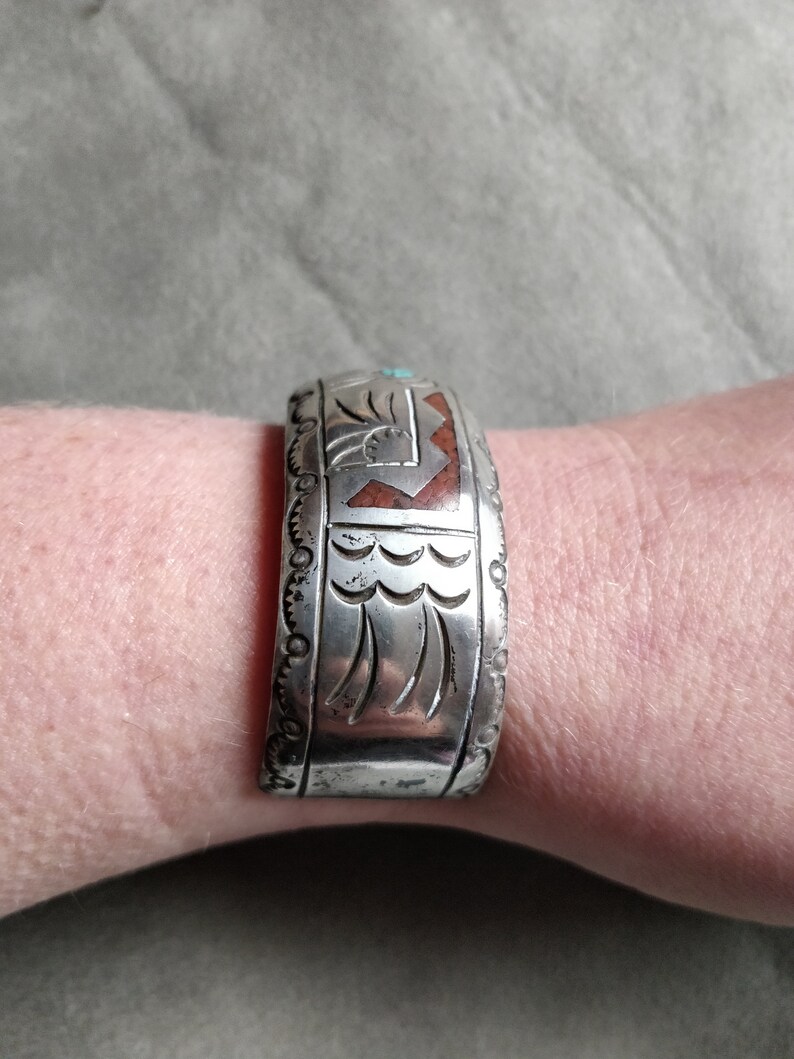 Navajo Chip Inlay Bracelet, J. Nezzie, Native American Silver Cuff ...