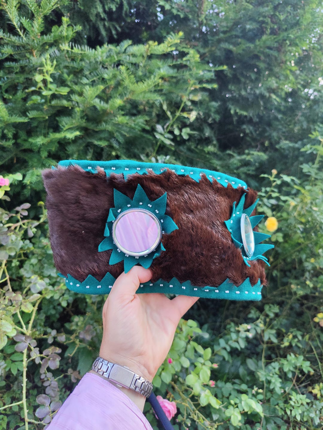 Vintage Plains Style Traditional Fur Turban With Mirrors, Native ...