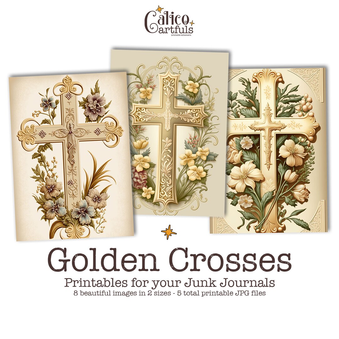 Golden Crosses Ephemera for Junk Journals, Printable Cross Ephemera ...