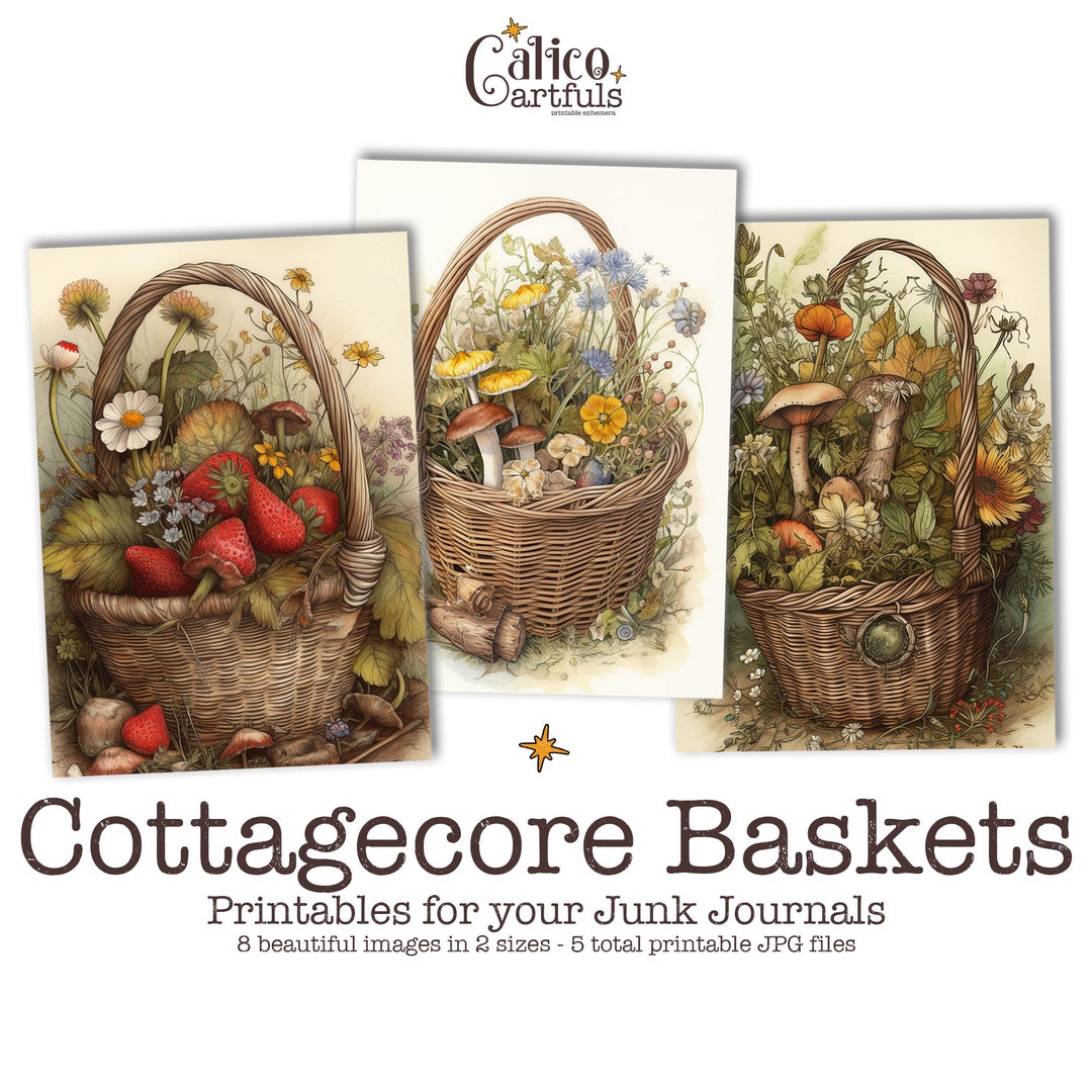 Cottagecore Baskets Printable Ephemera Cards for Junk Journals ...