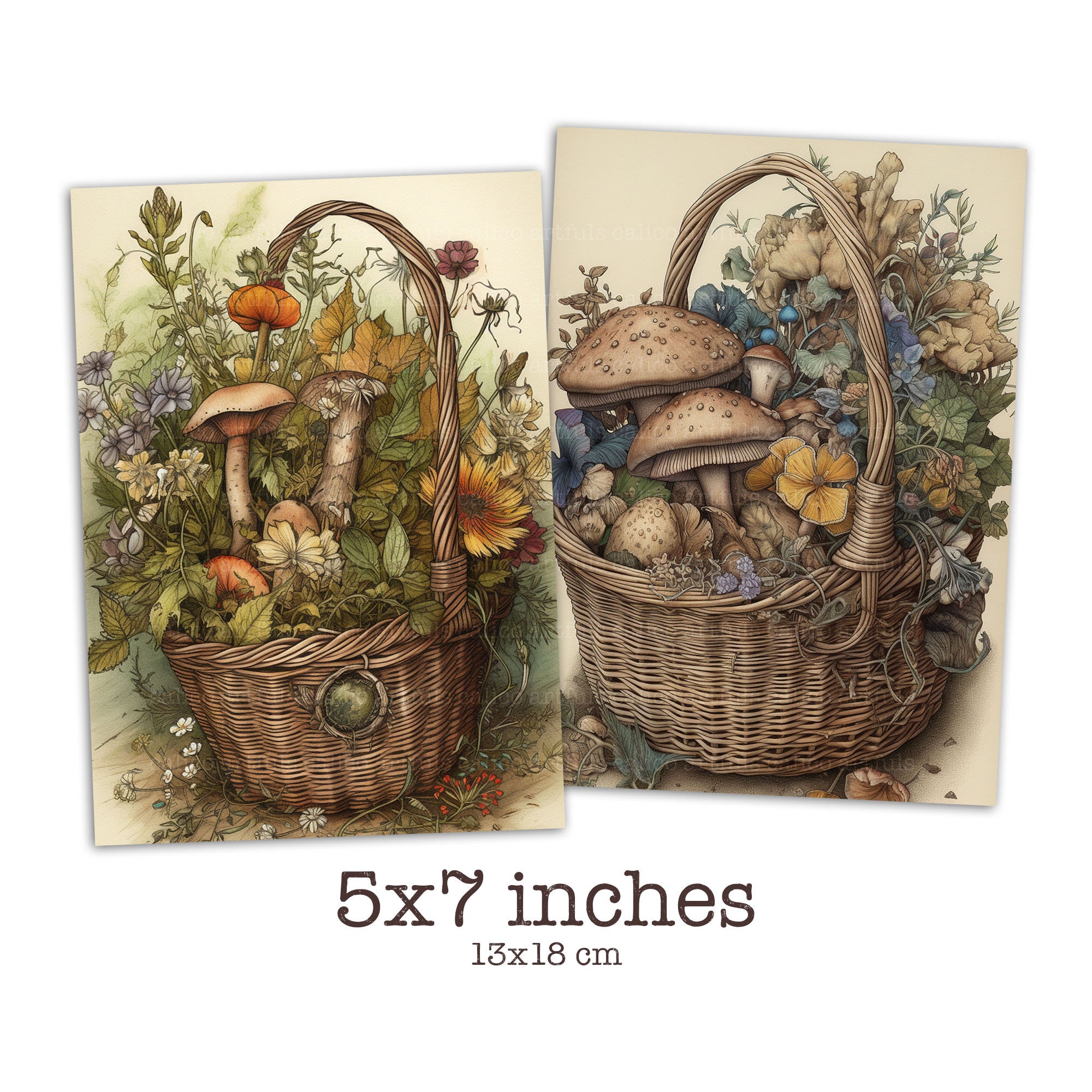 Cottagecore Baskets Printable Ephemera Cards for Junk Journals ...