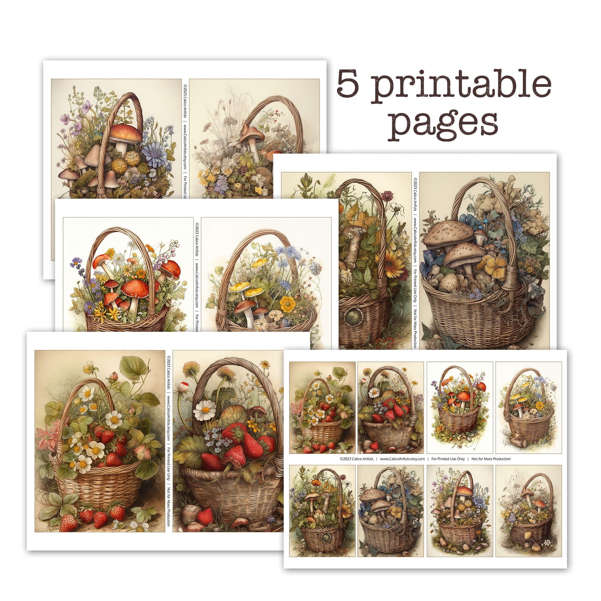 Cottagecore Baskets Printable Ephemera Cards for Junk Journals ...