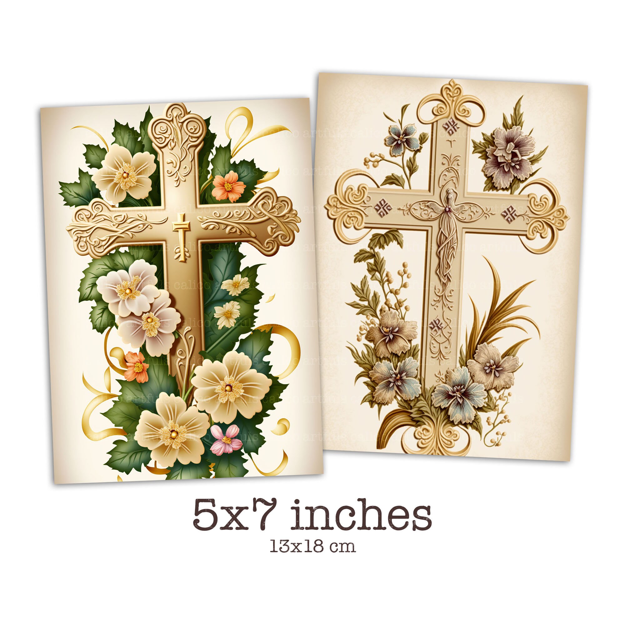 Golden Crosses Ephemera for Junk Journals, Printable Cross Ephemera ...