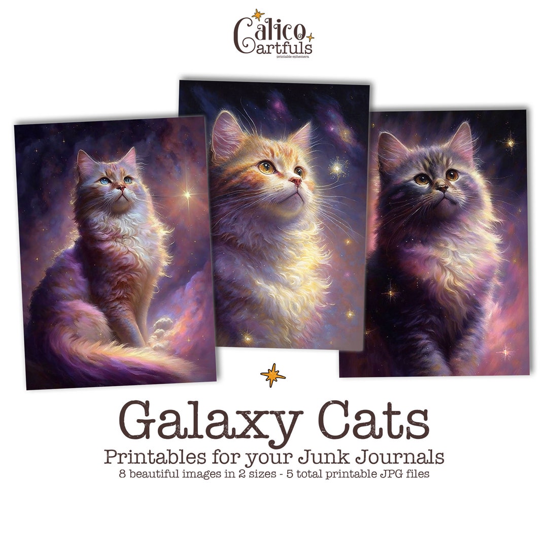 Galaxy Cats, Printable Ephemera for Junk Journals, Celestial Kittens ...