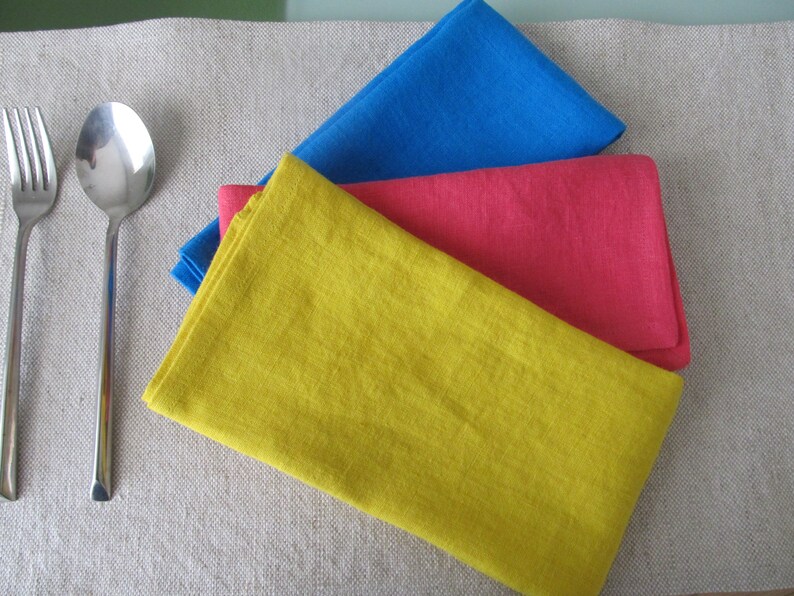 Eco-friendly Reusable Linen Napkins Yellow Blue and Pink | Etsy