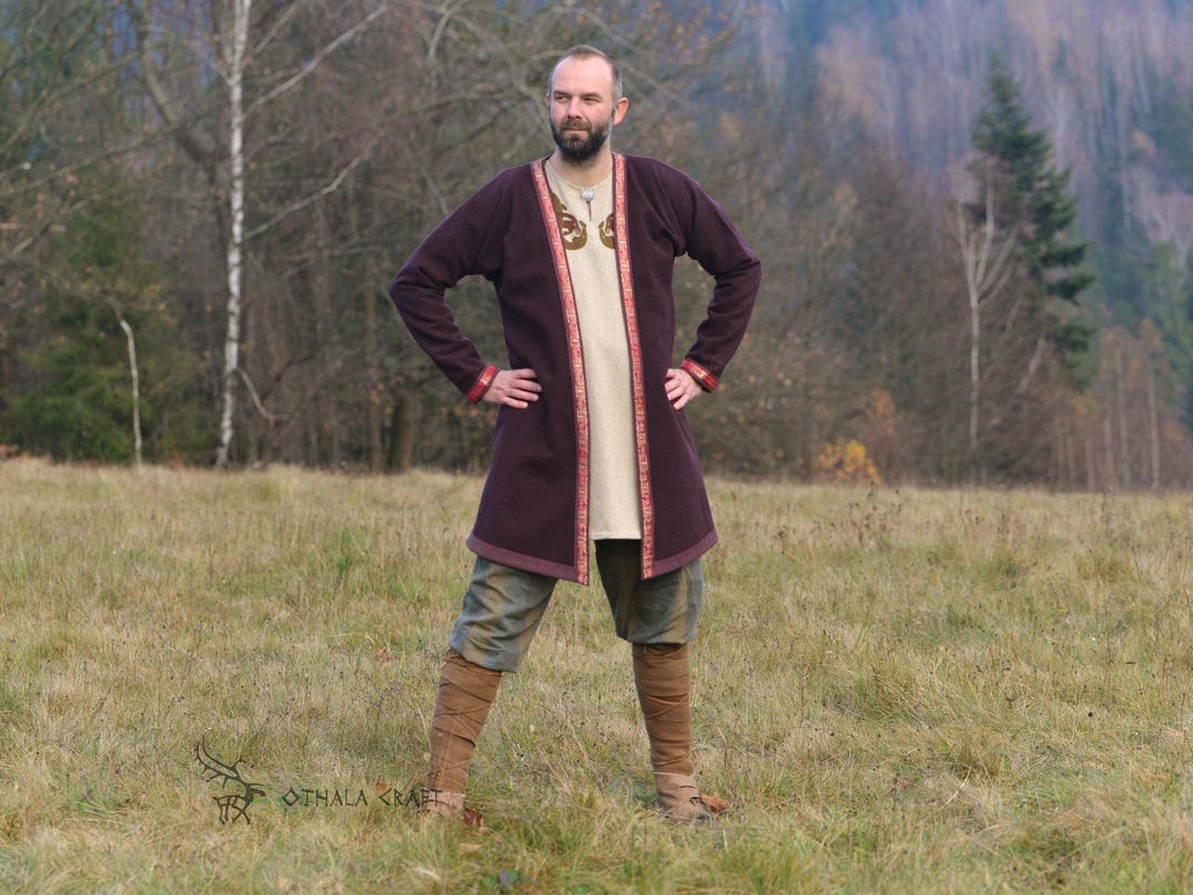 Hand-stitched Wool Hedeby Kaftan | Viking Klappenrock Coat With Brocade ...