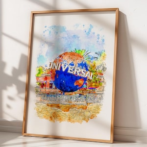Universal Studios Globe Watercolour Print, Universal Orlando Park Icon ...