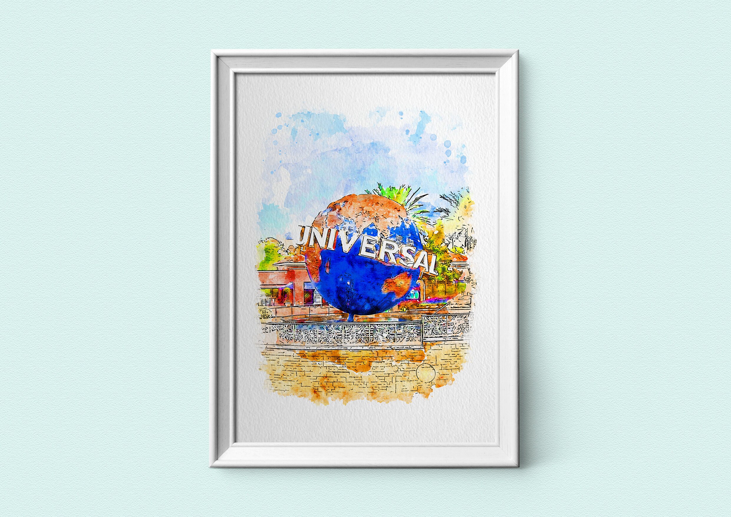 Universal Studios Globe Watercolour Sketch Print Universal | Etsy