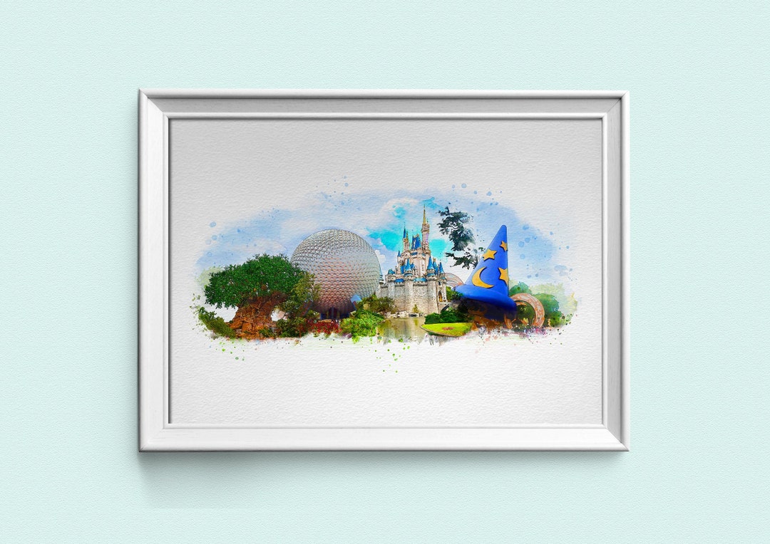 Walt Disney World Four Parks, Watercolour Print, Disney Print, Disney ...