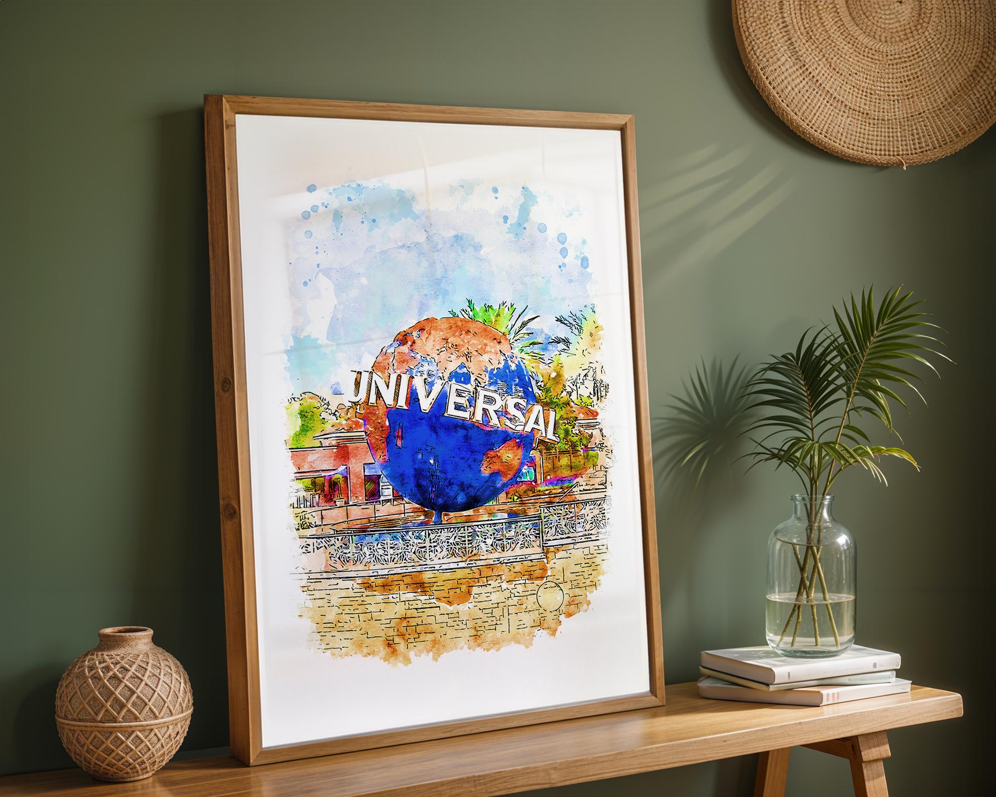 Universal Studios Globe Watercolour Print, Universal Orlando Park Icon ...