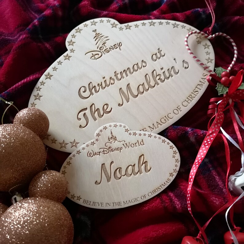 Disney Inspired Christmas Plaque, Engraved, Personalised, Wooden Cast ...
