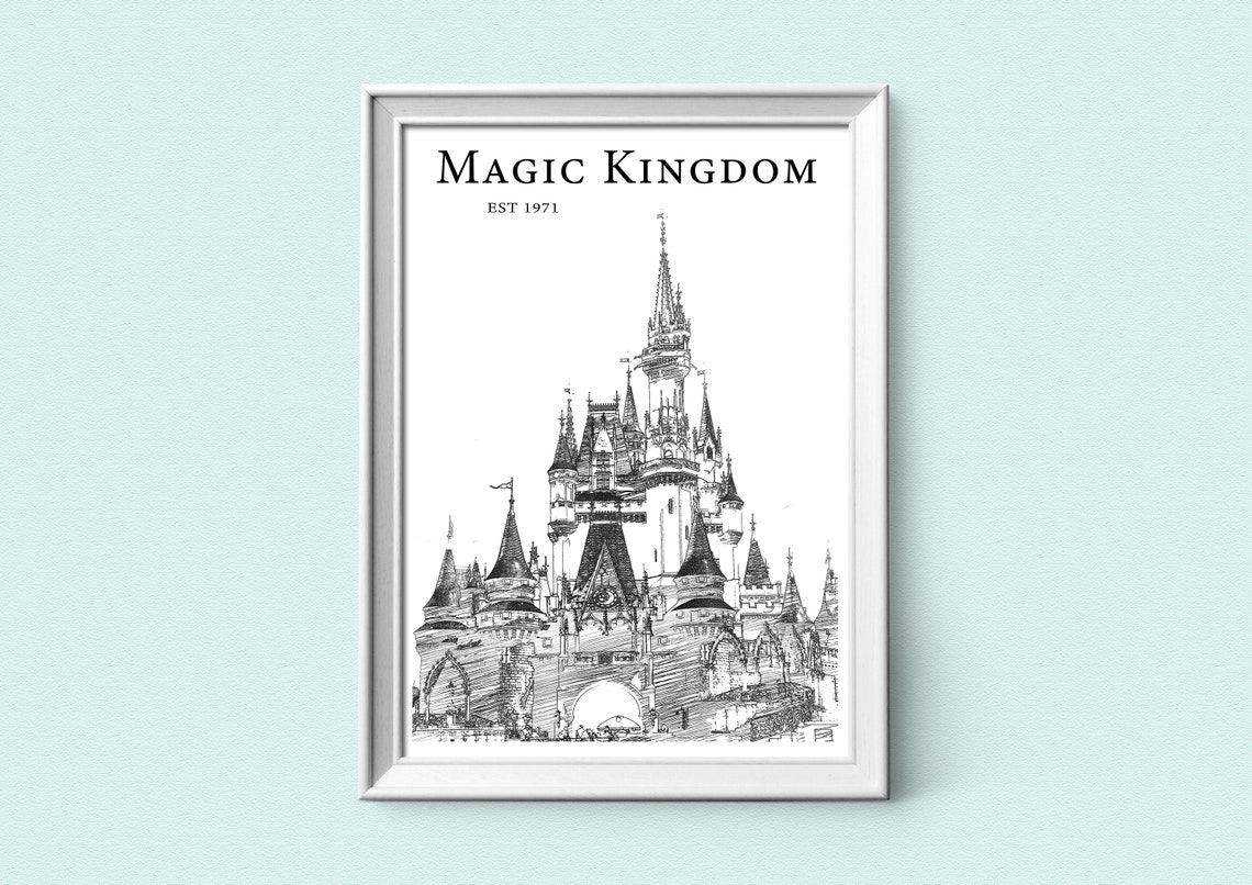 Modern Sketch Disney World Prints Portrait Set Of Four Black | Etsy