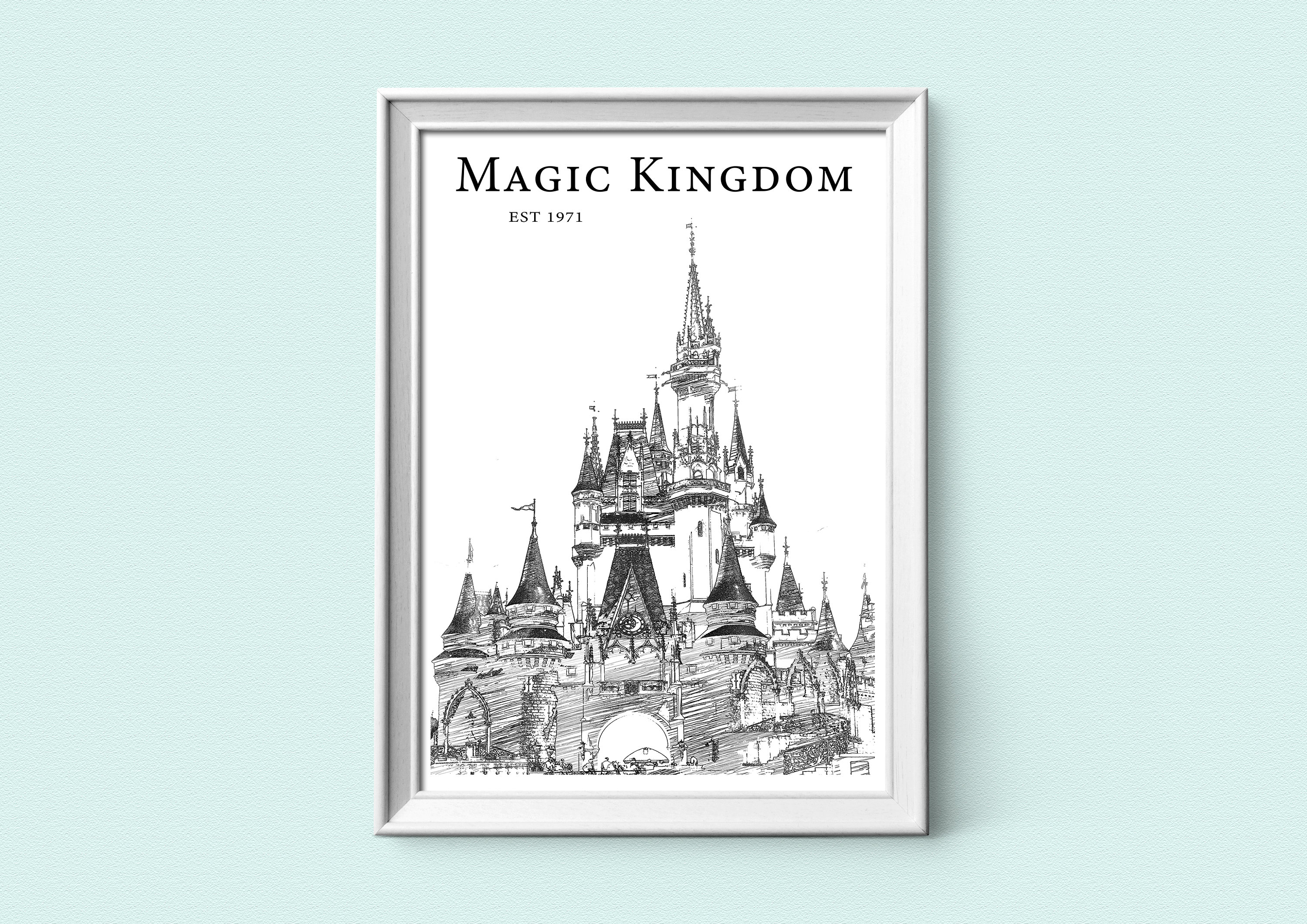 Modern Sketch Disney World Prints Portrait Set of Four Black - Etsy