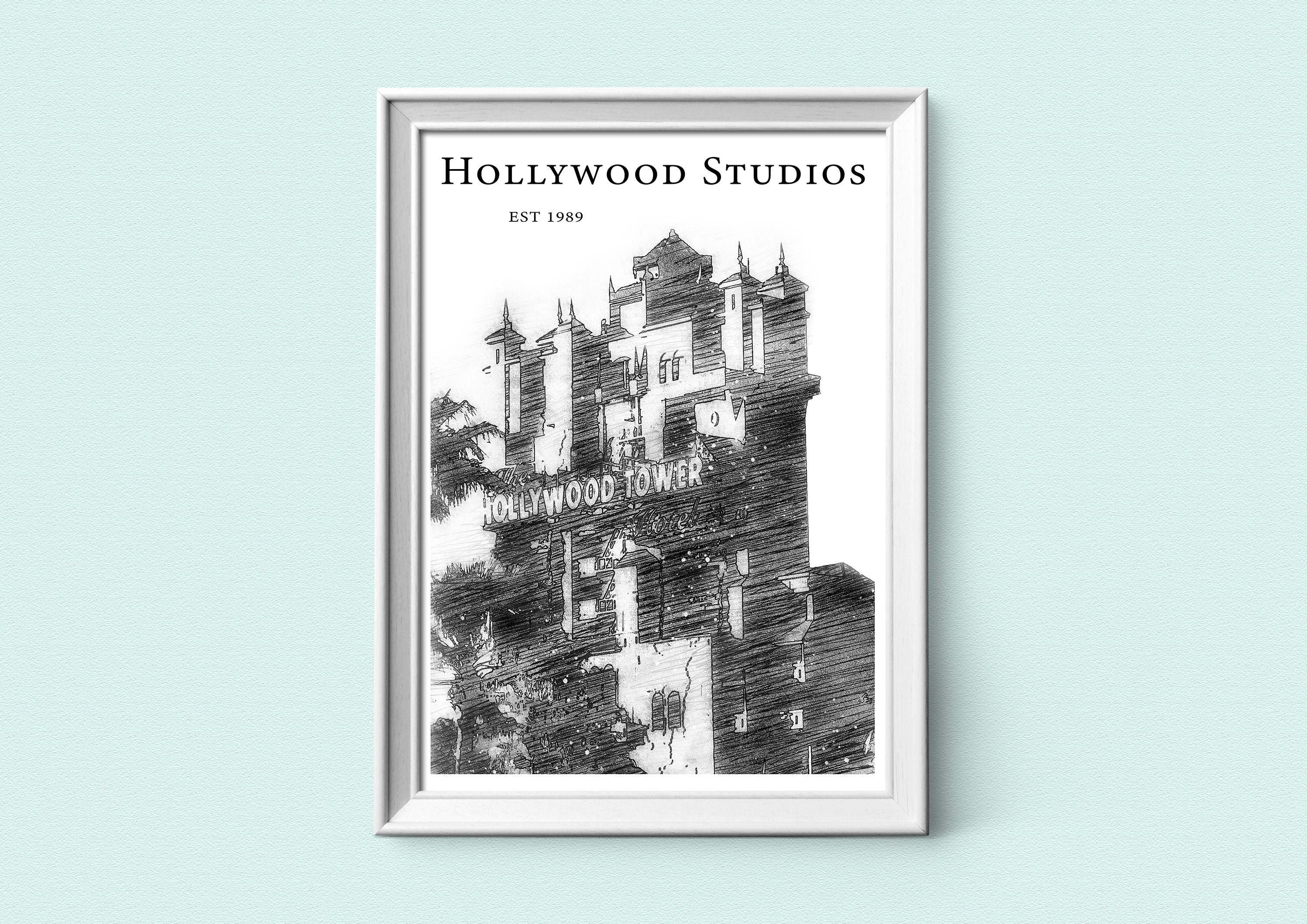 Modern Sketch Disney World Prints Portrait Set of Four Black - Etsy