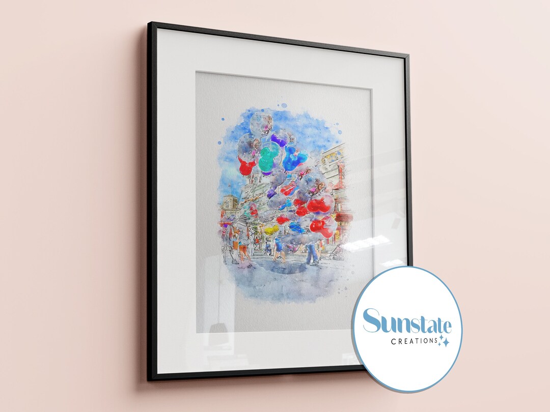 Watercolour Disney Print, Main Street Balloons Poster, Watercolour ...