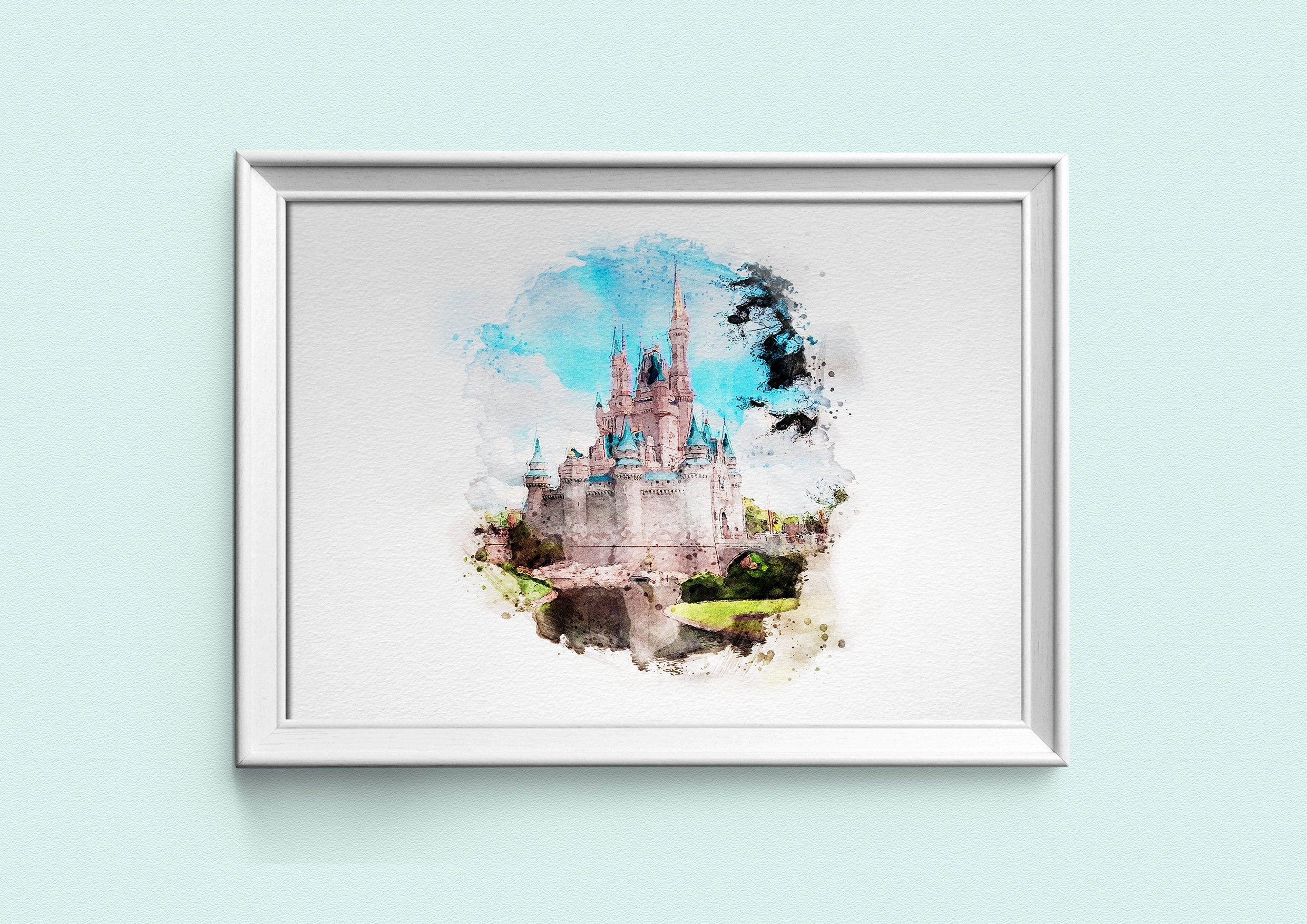 Walt Disney World Prints Set of Four Pastel Watercolour | Etsy