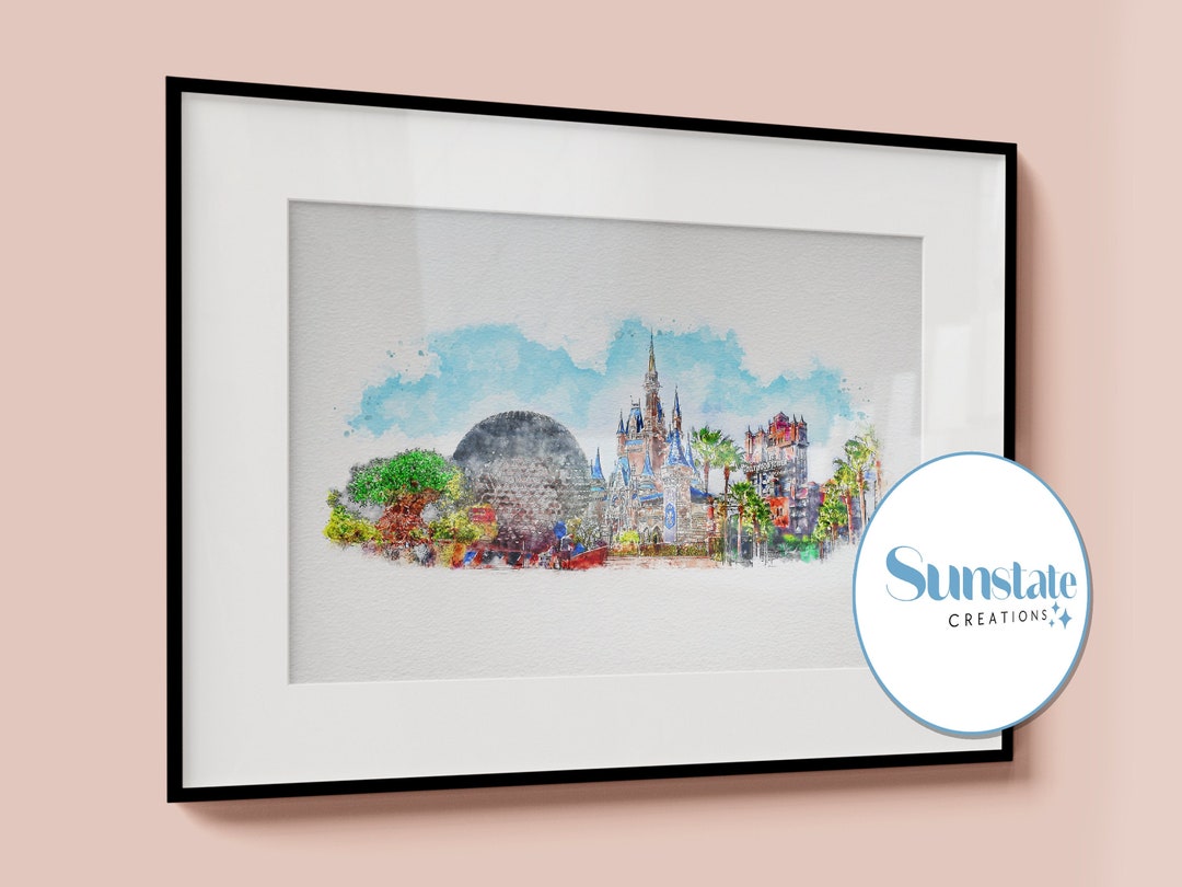 Disney Prints, Walt Disney World Prints, Four Parks Watercolour Print ...