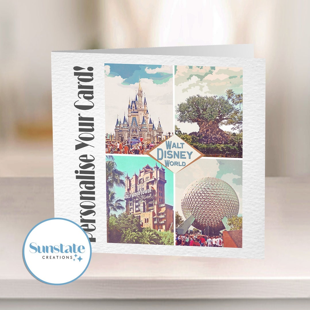 Personalised Disney Greetings Card, Retro Walt Disney World Cards, Four ...