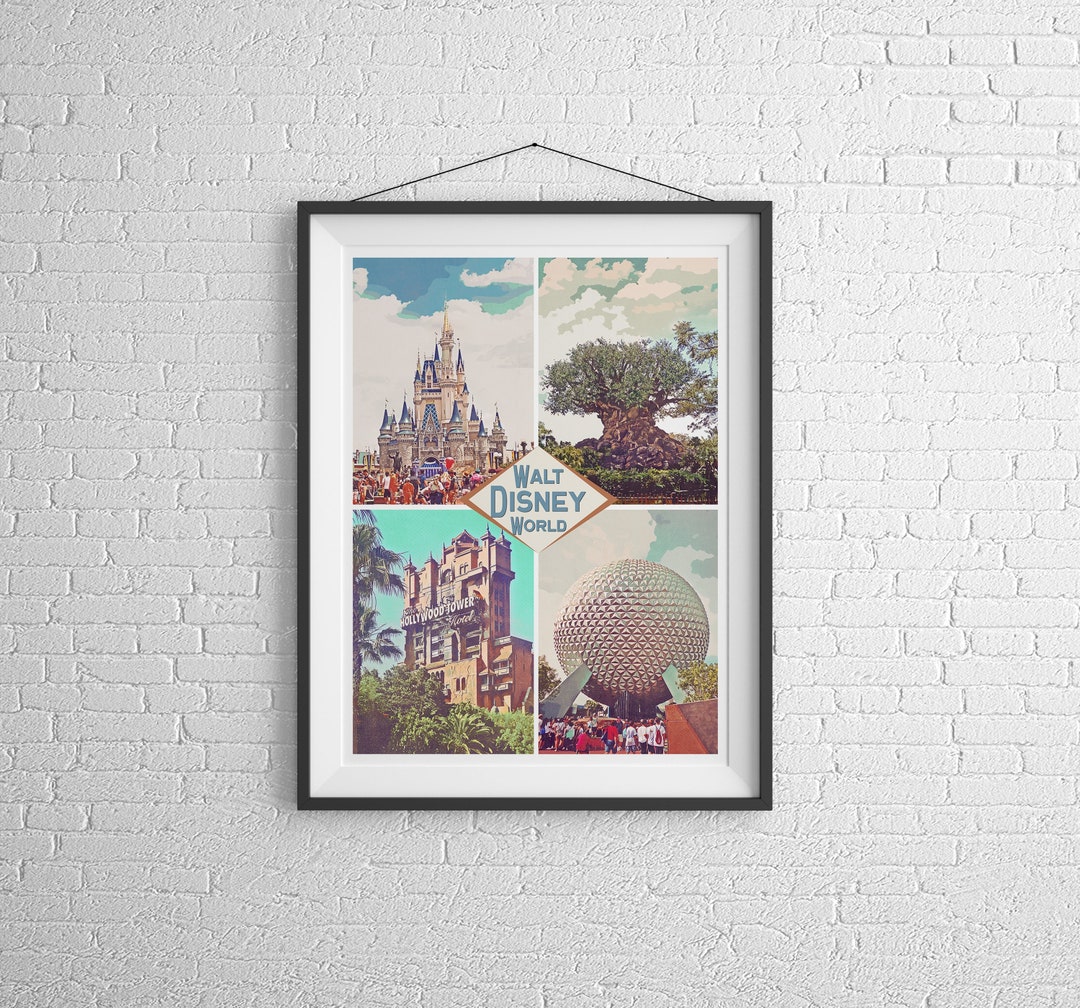 Retro Disney Prints, Walt Disney World Four Parks, Retro Disney Poster ...