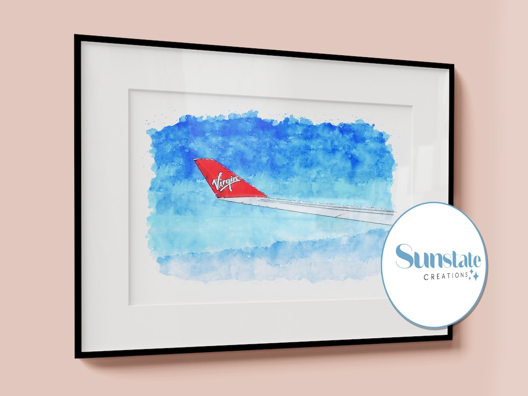 Virgin Atlantic Aeroplane Wing Tip Watercolour Sketch Print, Prints ...